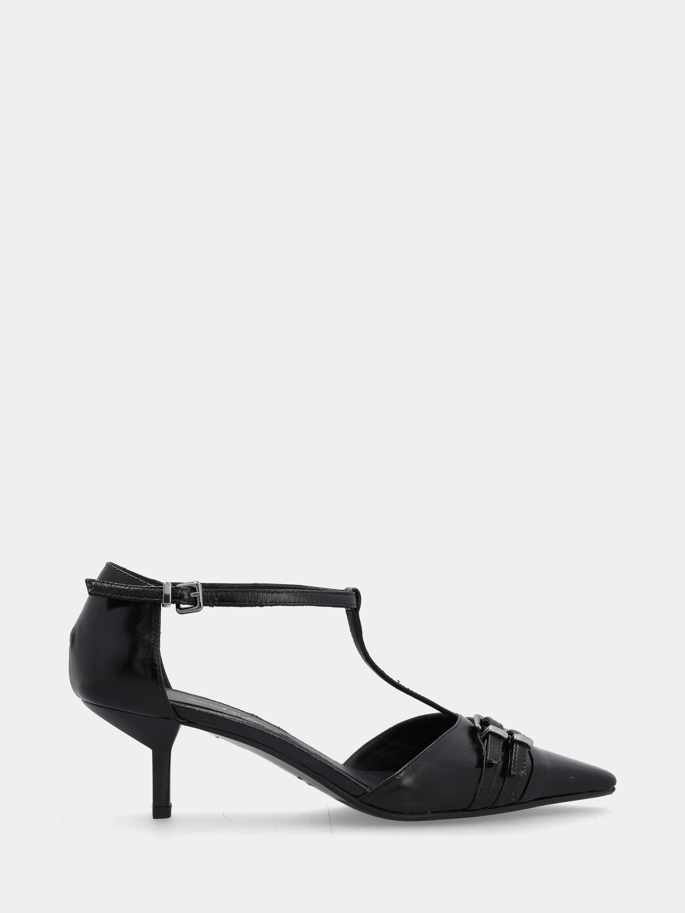 Pumps T-bar in shiny velvet black with straps and chalice heel | Guja ...