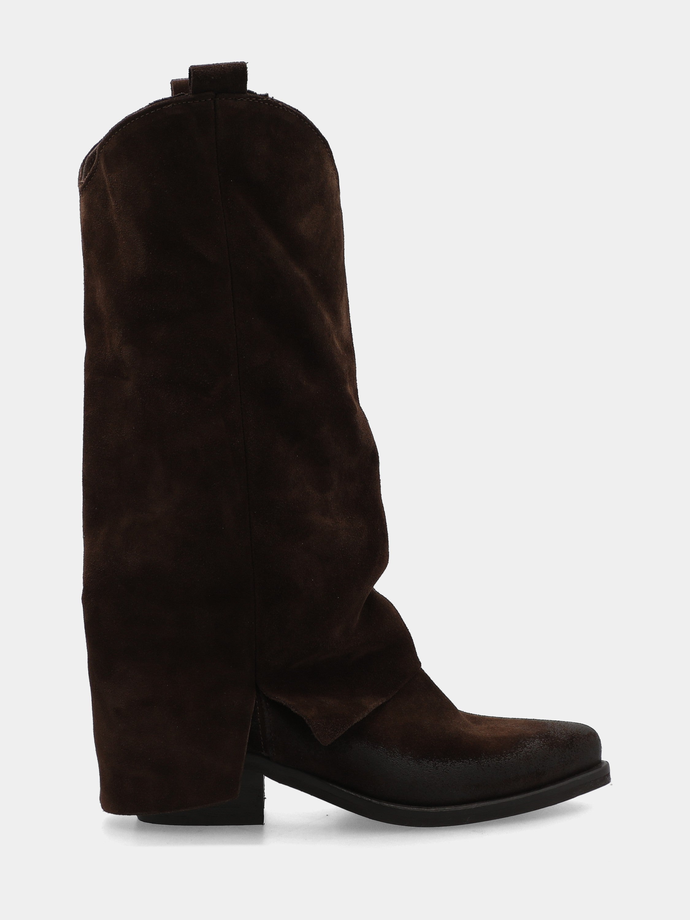 Western boots in dark brown velour with 40mm turned-down gaiter | Guja ...